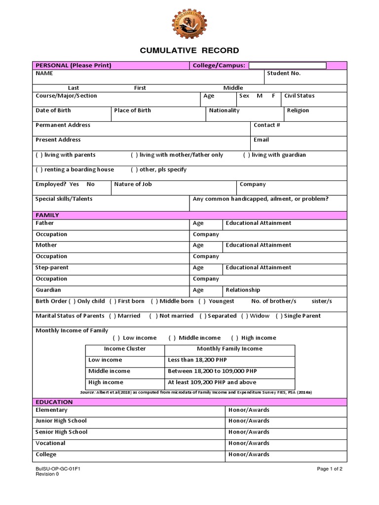 Cumulative Student Record Form | PDF | Confidentiality | Social ...