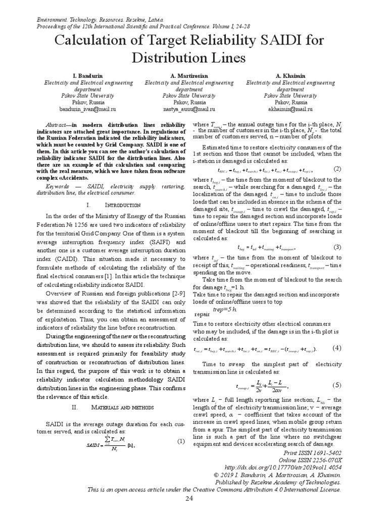 Calculation of Target Reliability SAIDI For Distribution Lines ...