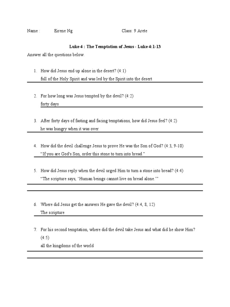 Luke 4: The Temptation of Jesus - Luke 4:1-13 | PDF