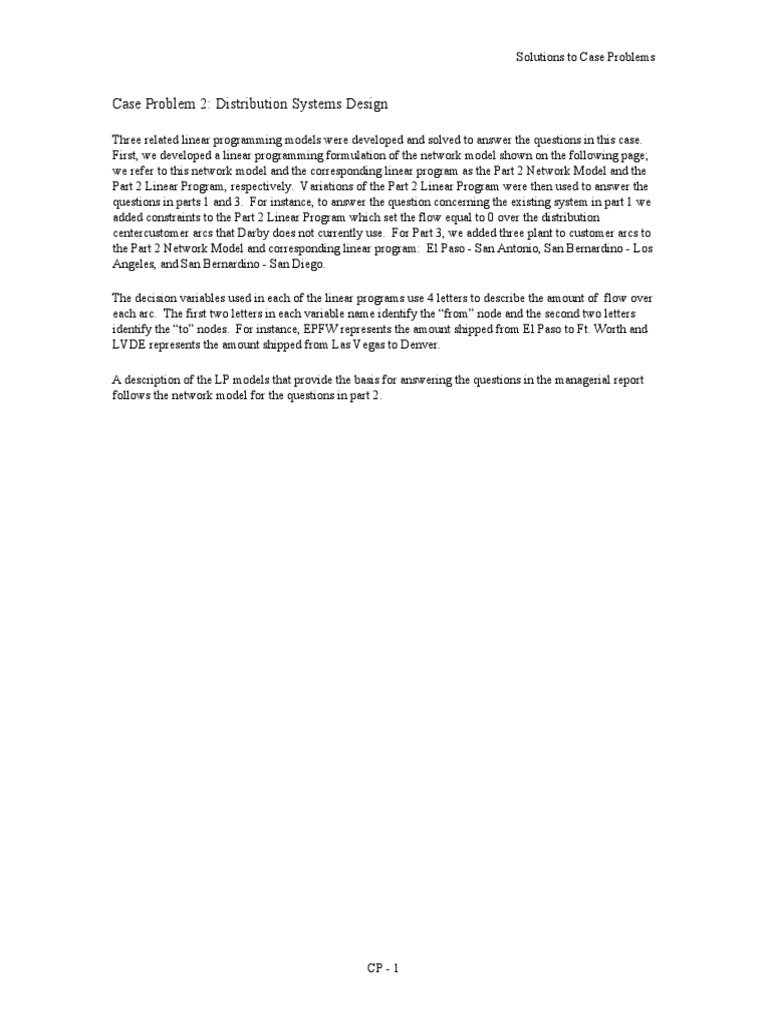 Case Problem 2 Distribution Systems Design | PDF | Linear Programming ...