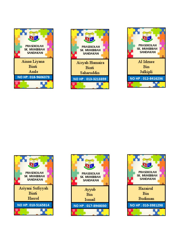 Name Tag Murid 2022 | PDF