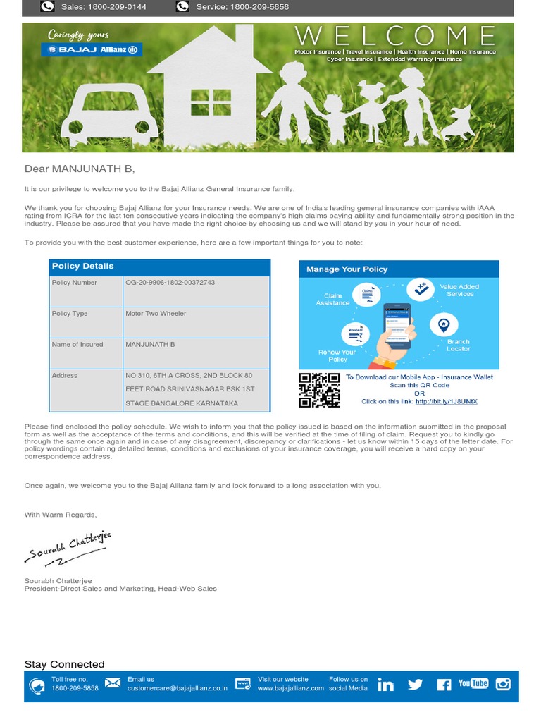 Bajaj Two Wheeler Insurance Policy | PDF | Insurance | Business Law