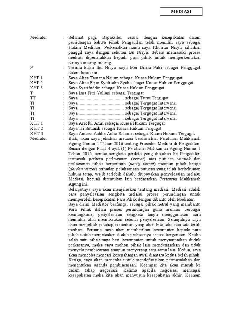 Naskah Dialog Mediasi | PDF