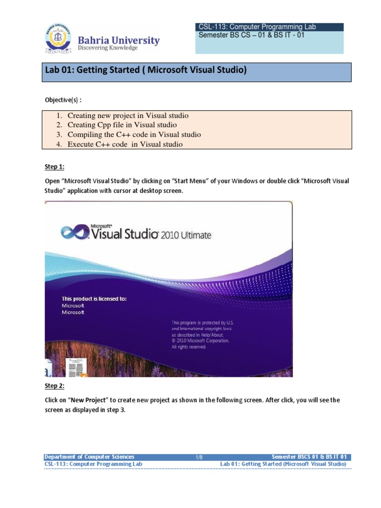 Lab 01: Getting Started (Microsoft Visual Studio) | PDF | Microsoft ...