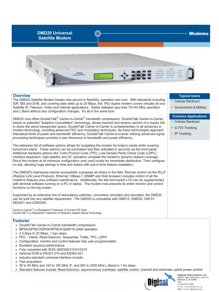 Comtech EF Data DMD20 Universal Satellite Modem | PDF