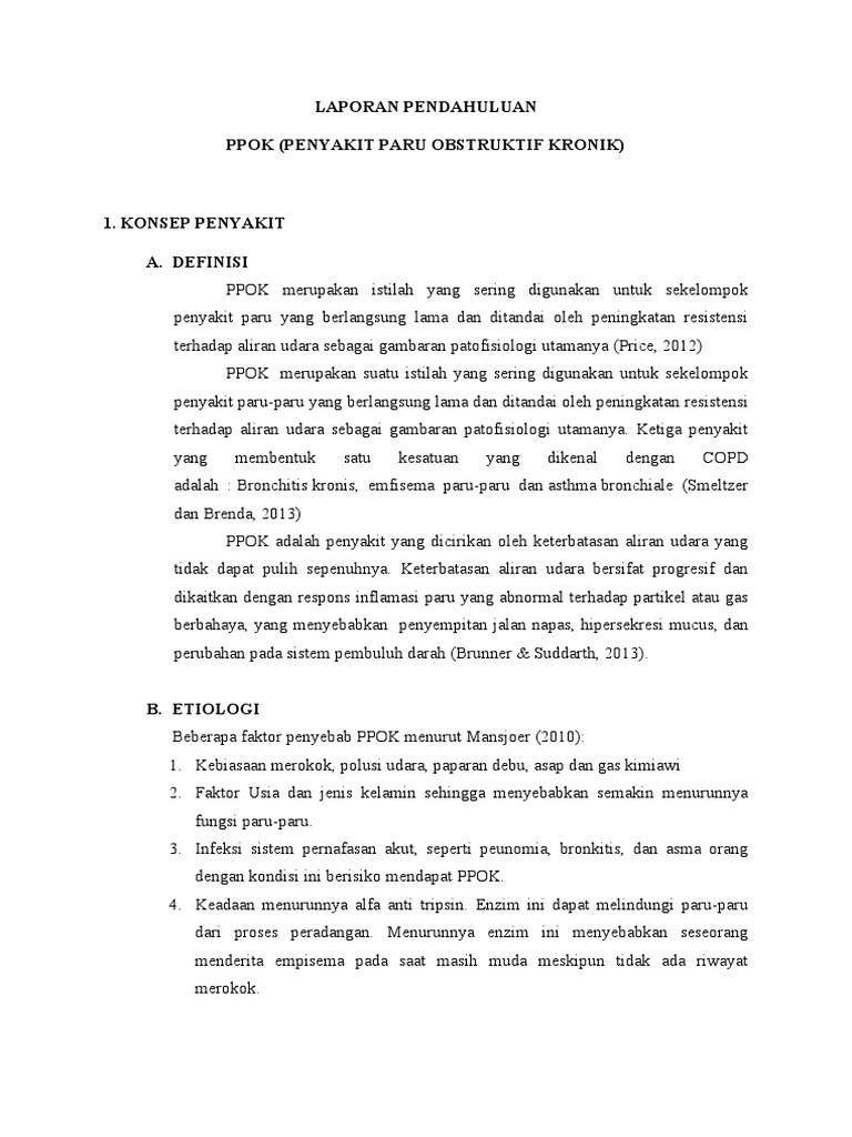 Laporan Pendahuluan Ppok (Penyakit Paru Obstruktif Kronik) | PDF | Pengembangan Diri | Kesehatan ...