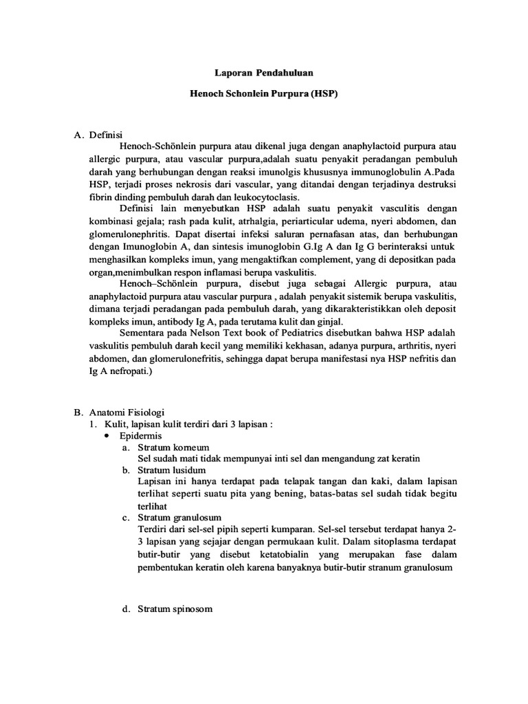 Laporan Pendahuluan Henoch Schonlein Purpura HSP | PDF