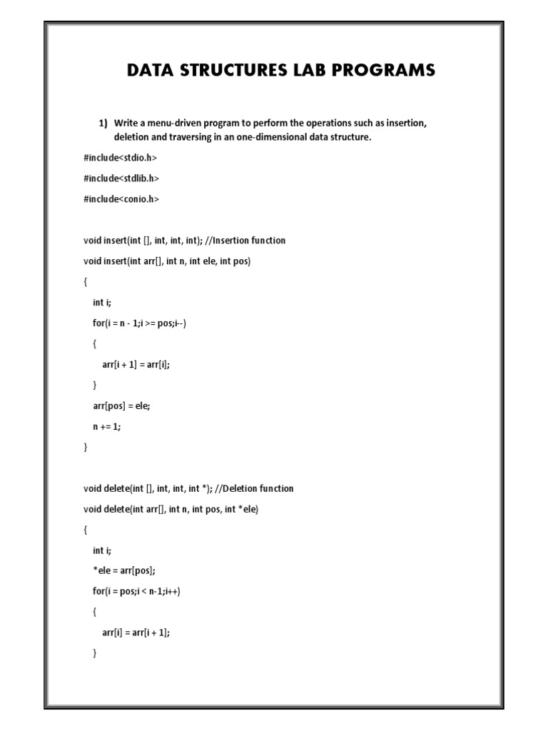 Data Structures Lab Programs Pdf Pointer Computer Programming Matrix Mathematics 