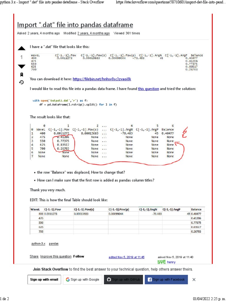 Python 3.x - Import - .Dat - File Into Pandas Dataframe - Stack Overflow | PDF