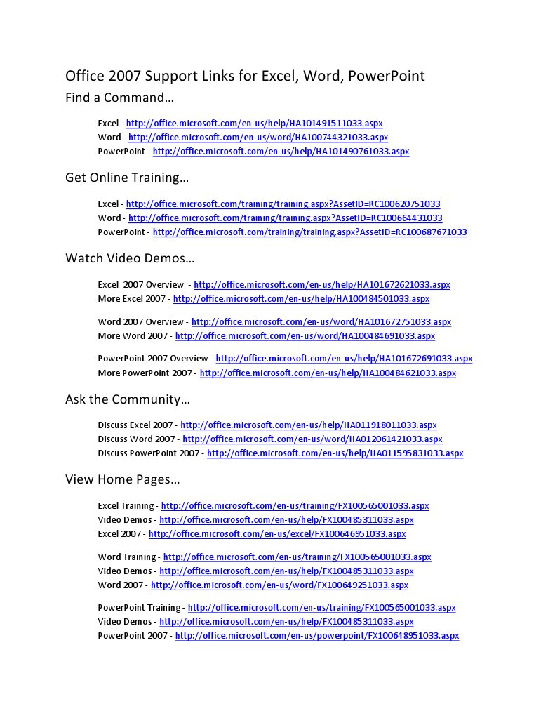 Office 2007 Support and Training Links | PDF