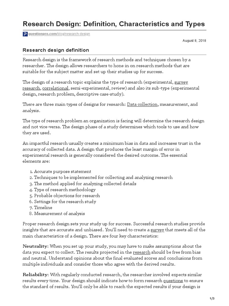 Research Design Definition Characteristics and Types | PDF ...