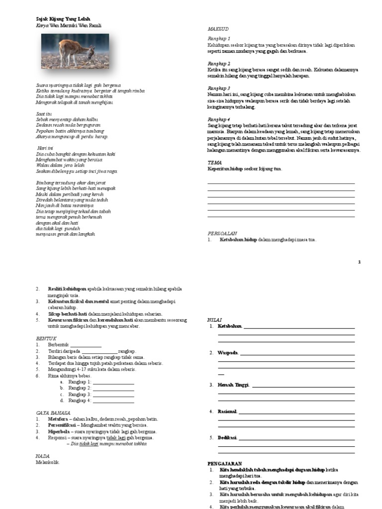Sajak Kijang Yang Lelah | PDF