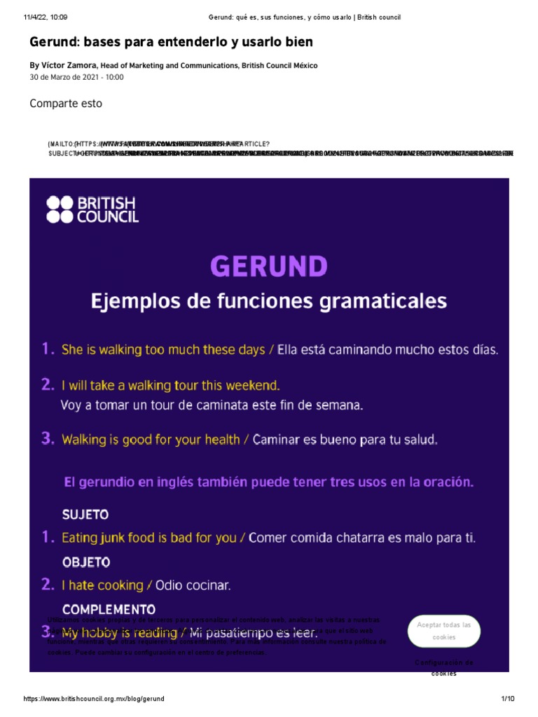 Gerund - Qué Es, Sus Funciones, y Cómo Usarlo | PDF