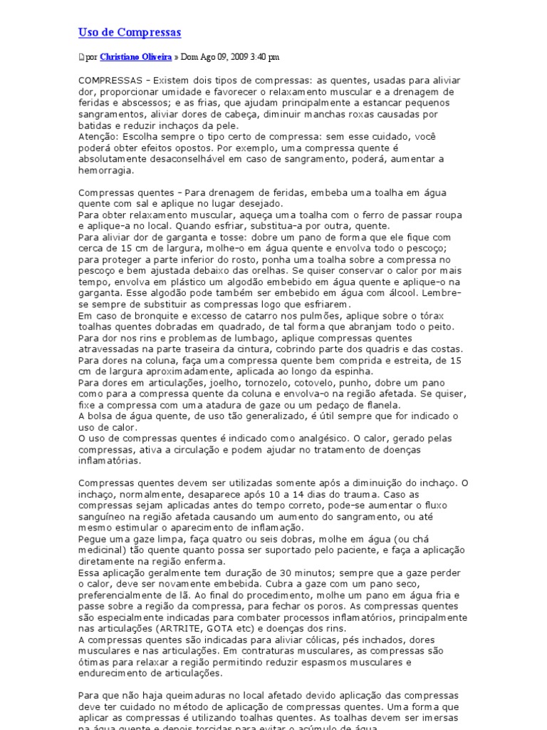 Uso de Compressas | PDF | Inflamação | Dor