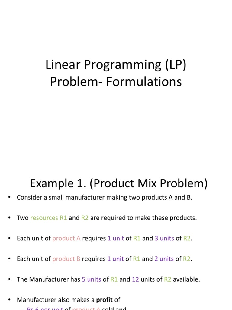 2 Linear Programming Lp Problem Formulations Pdf Linear Programming Mathematical