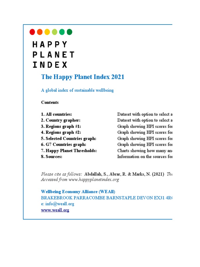 Happy Planet Index 2021 Overview | PDF