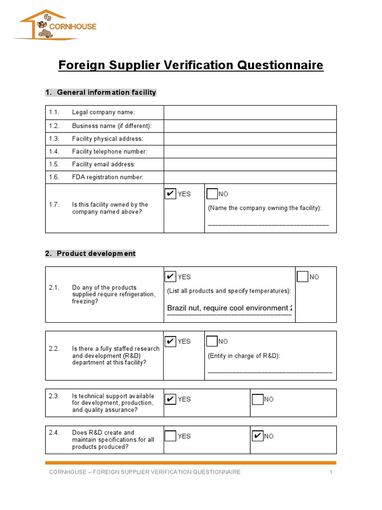 Foreign Supplier Verification Questionnaire | PDF