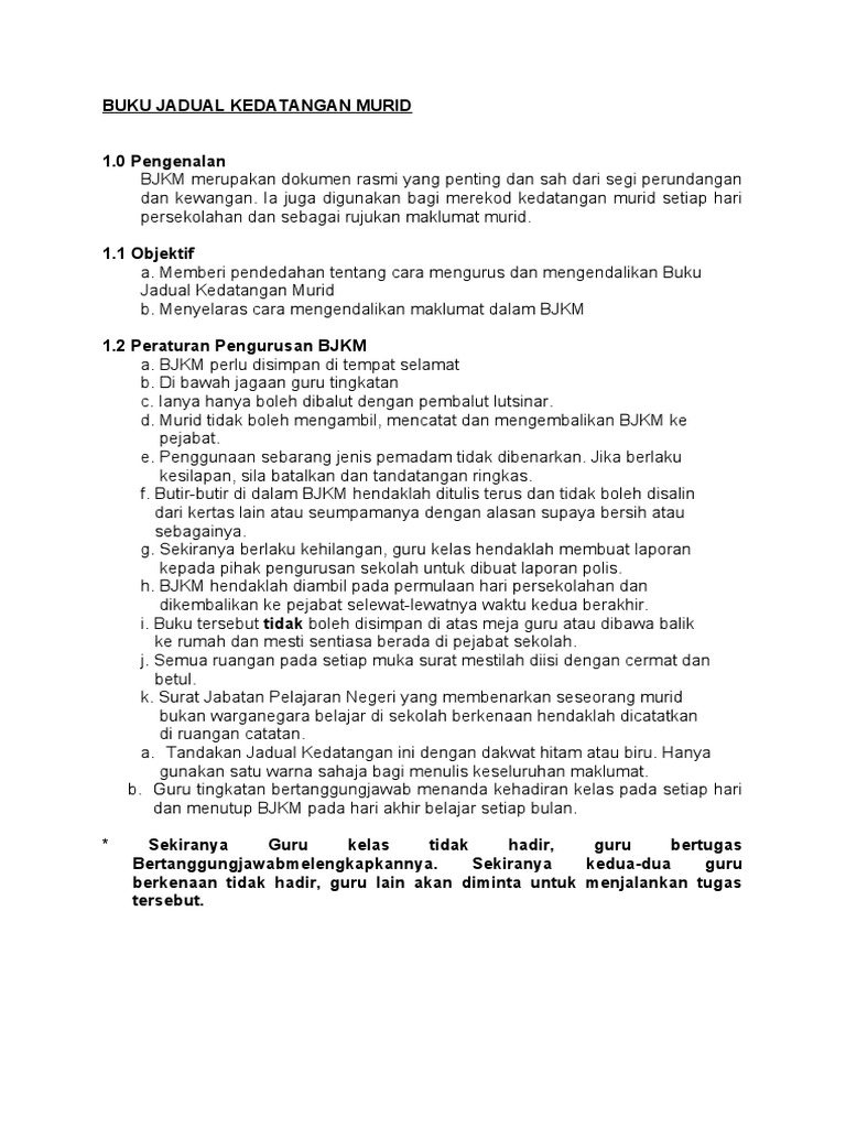 Buku Jadual Kedatangan Murid | PDF