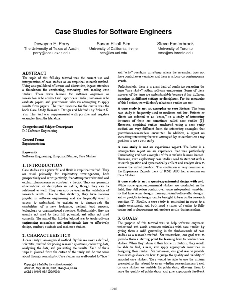 Case Study Examples In Software Engineering Pdf