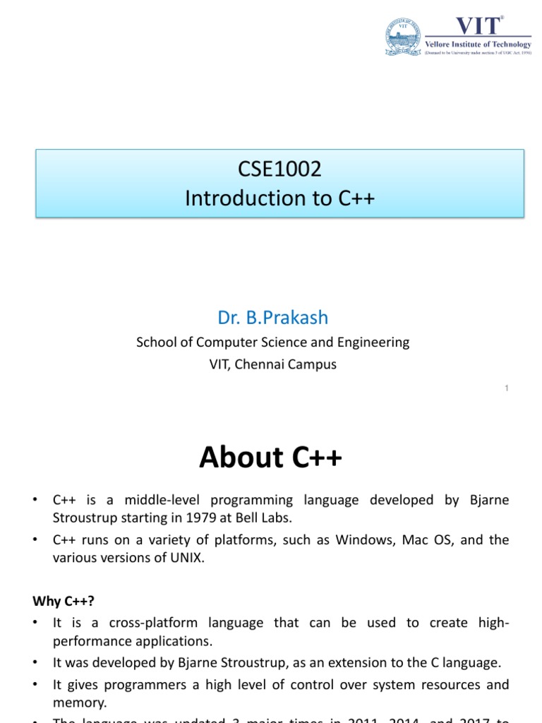 CSE1002 CPP Introduction | PDF