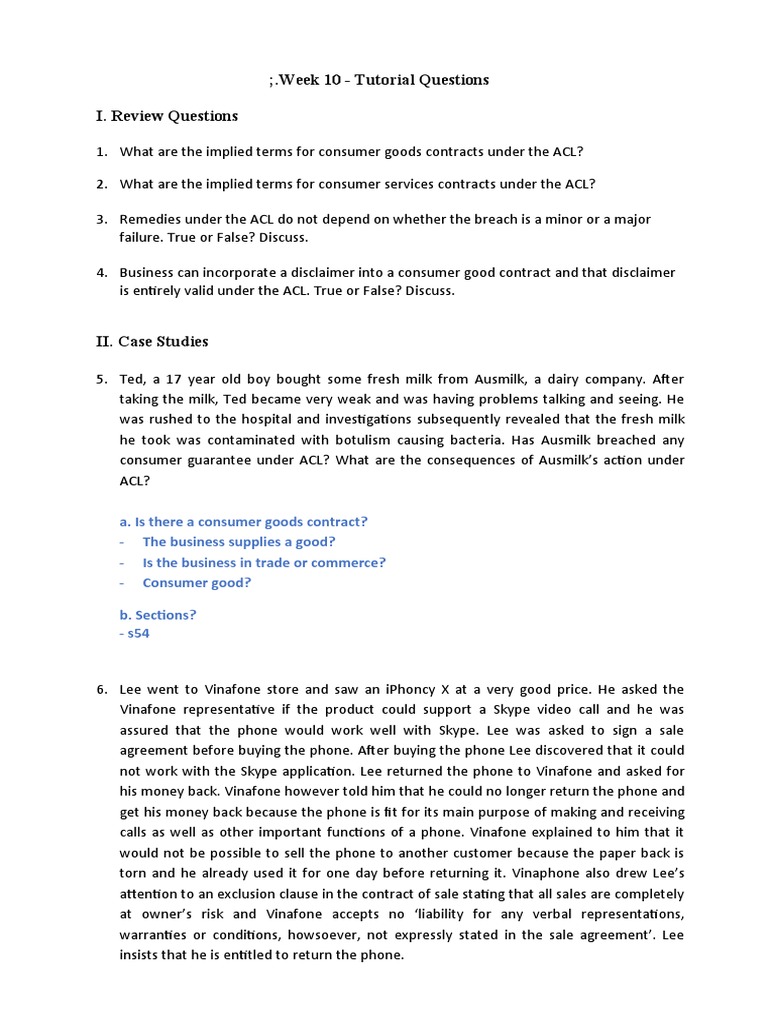 Week 10 Tutorial Questions COMLAW | PDF