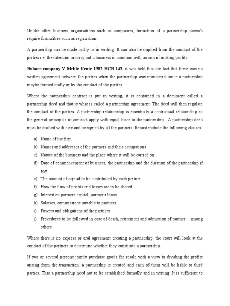 Formation of a Partnership Explained | PDF | Business | Law
