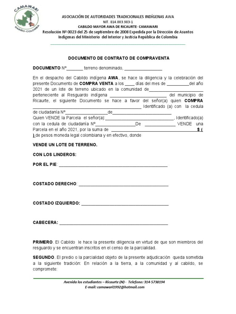 Formato Documento de Compra y Venta Terrenos | PDF