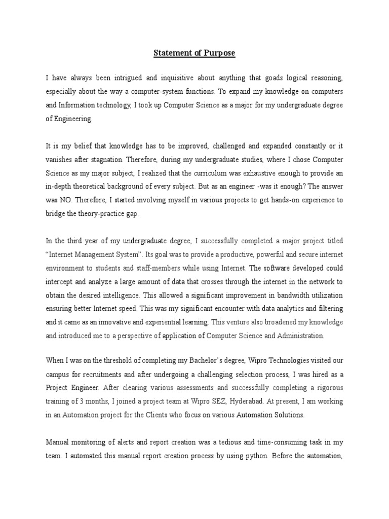 Statement of Purpose | PDF | Computer Science | Internet