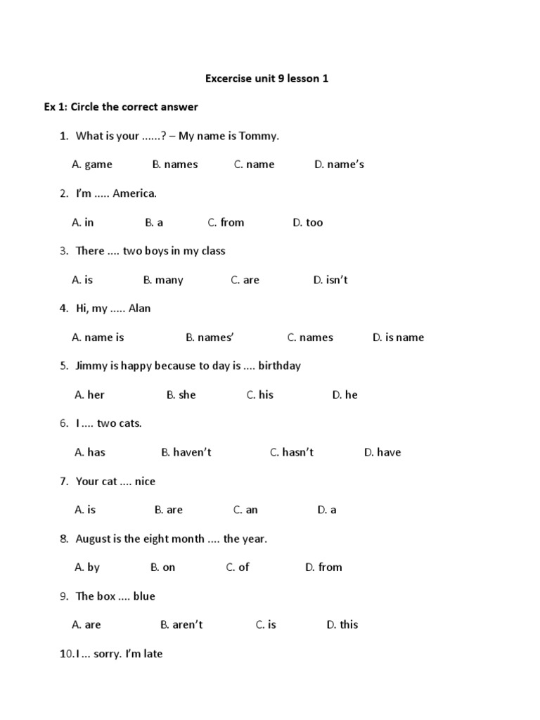Homework Unit 9 Lesson 1 Dương | PDF