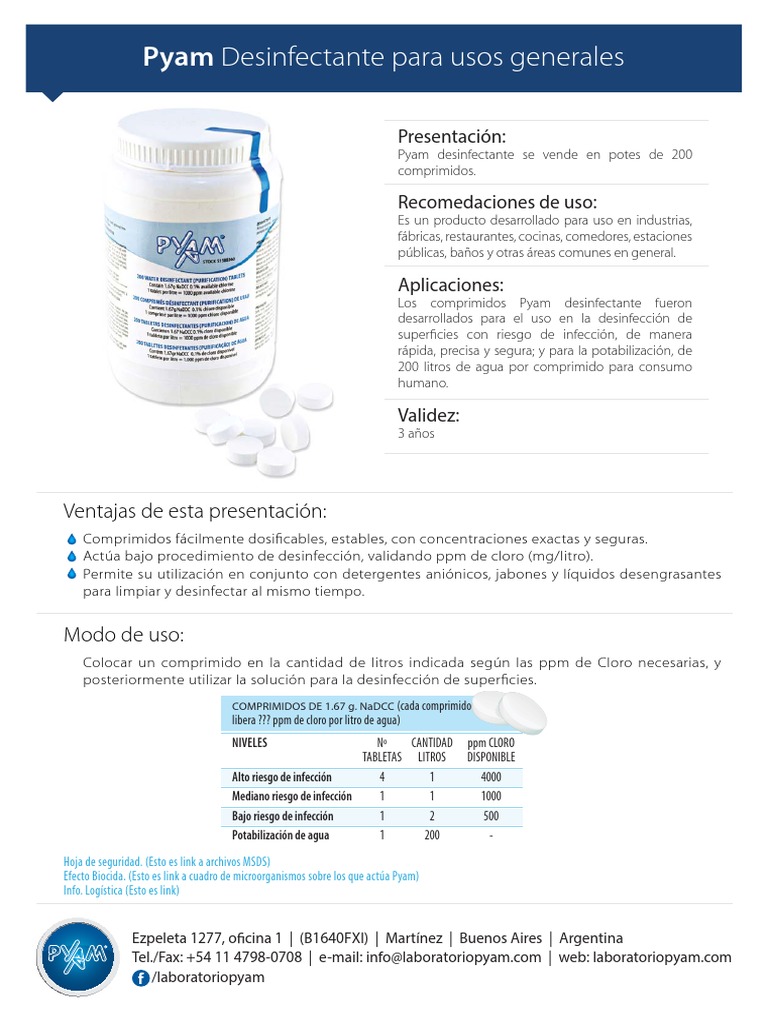 Pyam Desinfectante para Usos Generales | PDF | Agua | Cloro