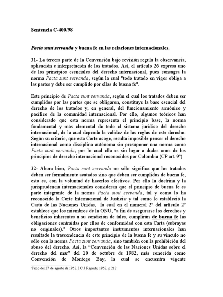 Pacta Sunt Servanda y Buena Fe Internacional | PDF