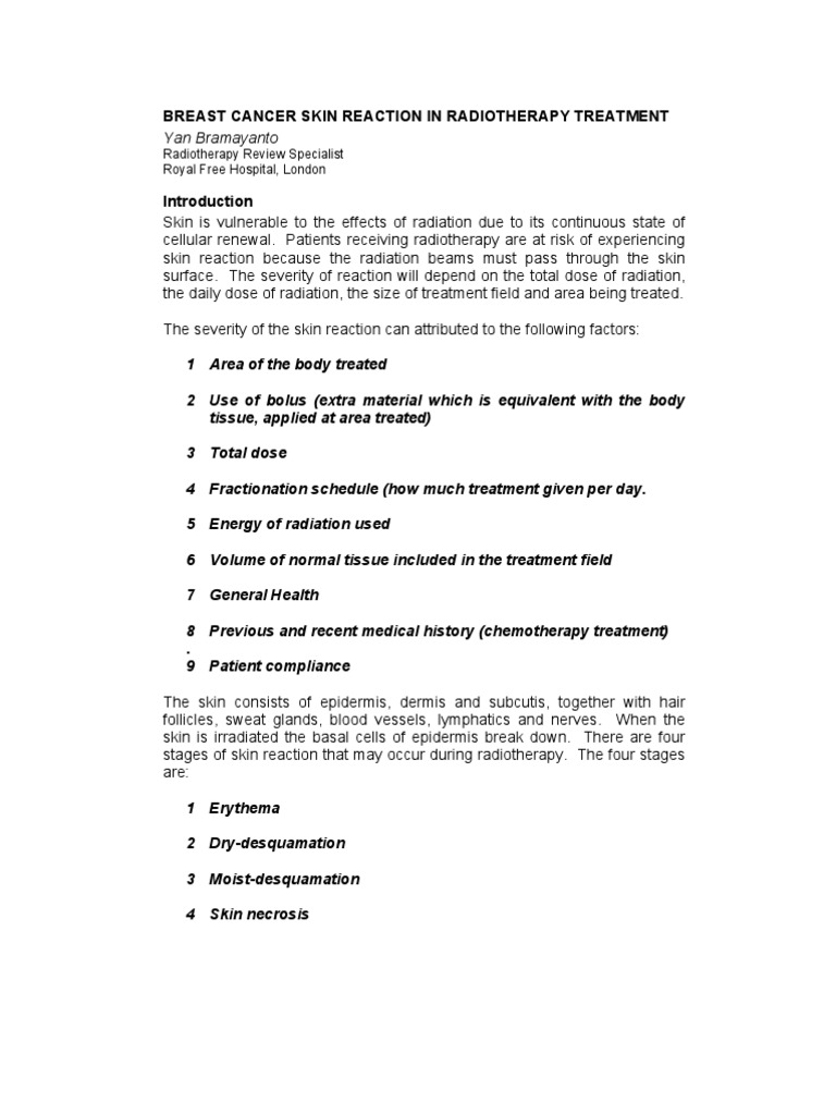 Skin Reaction in Radiotherapy | PDF | Radiation Therapy | Skin