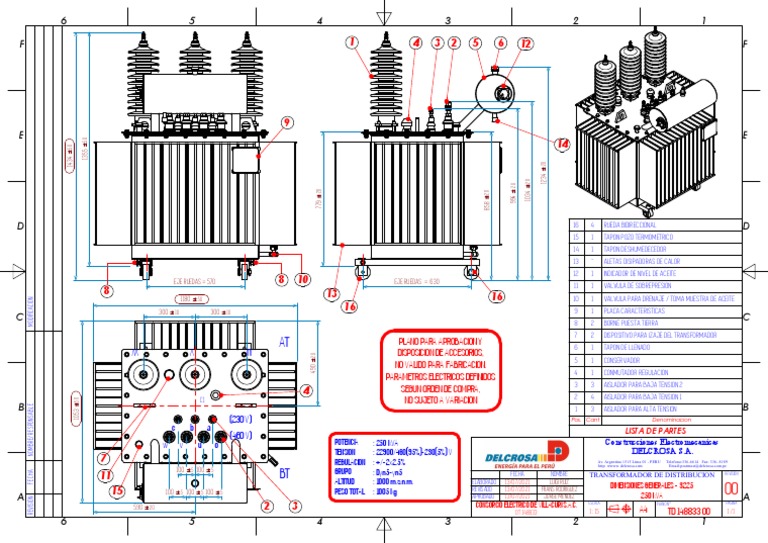 Plano Trafo 250 Kva - Delcrosa | PDF | Electromagnetismo | Equipo