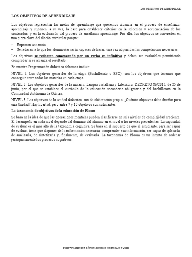 Los Objetivos de Aprendizaje | PDF