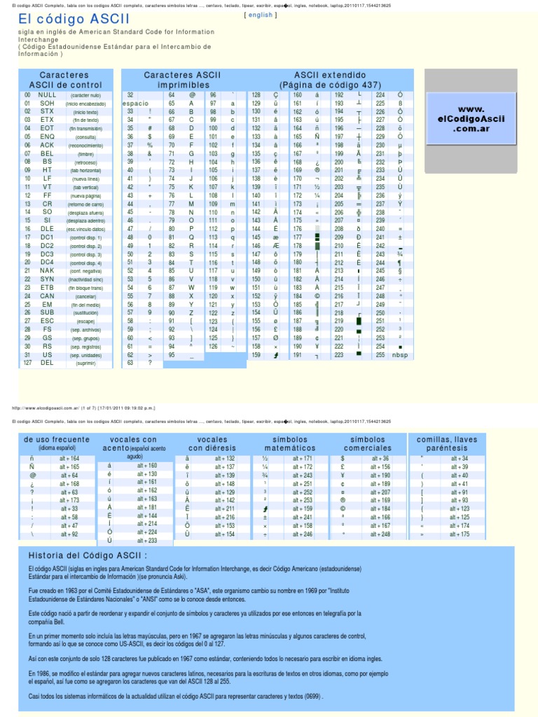 El Codigo ASCII Completo | PDF | Impresión | Comunicación humana