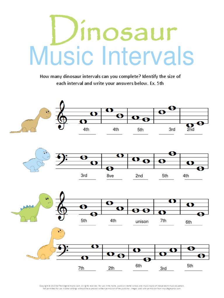 Dinosaur Music Intervals Worksheet | PDF