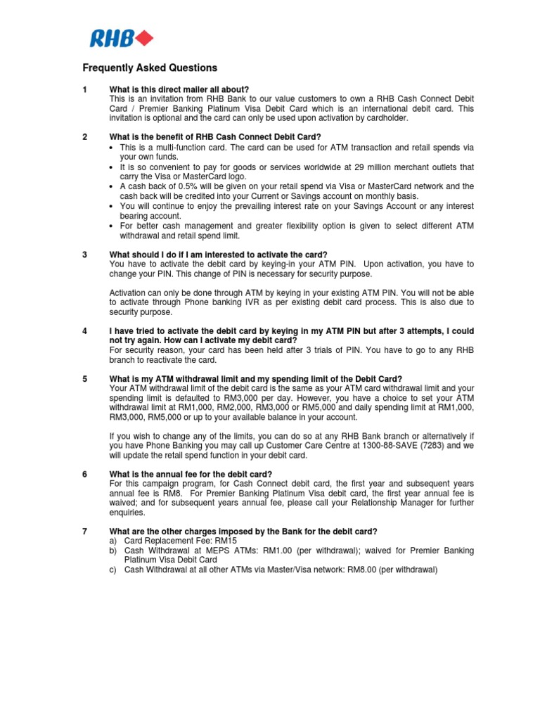 Debit Card RHB | PDF | Personal Identification Number | Debit Card