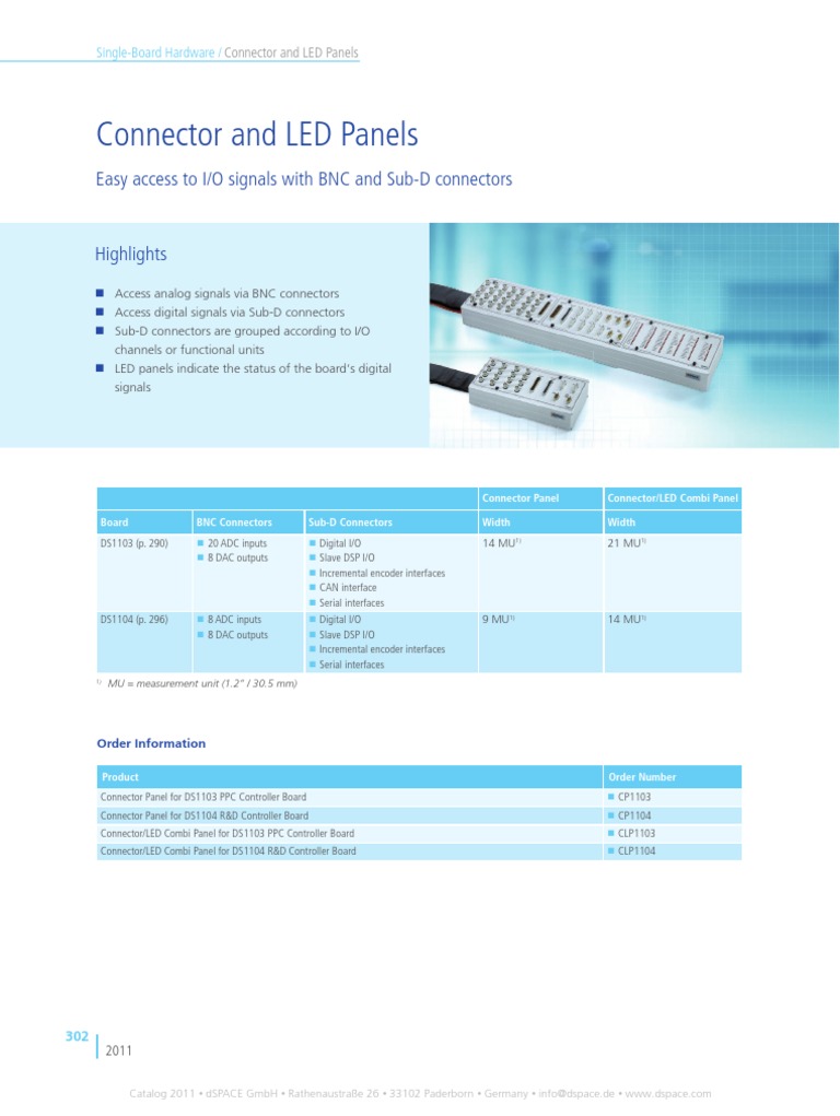 Connector Led Panels SingleBoardHW dSPACE Catalog 2011 | PDF | Input/Output | Analog To Digital ...