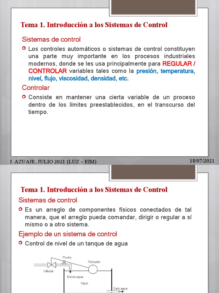 Tema1_Parte2 Presentación Introducción a Los Sistemas de Control (Pág 20 - 34) | PDF | Sistema ...