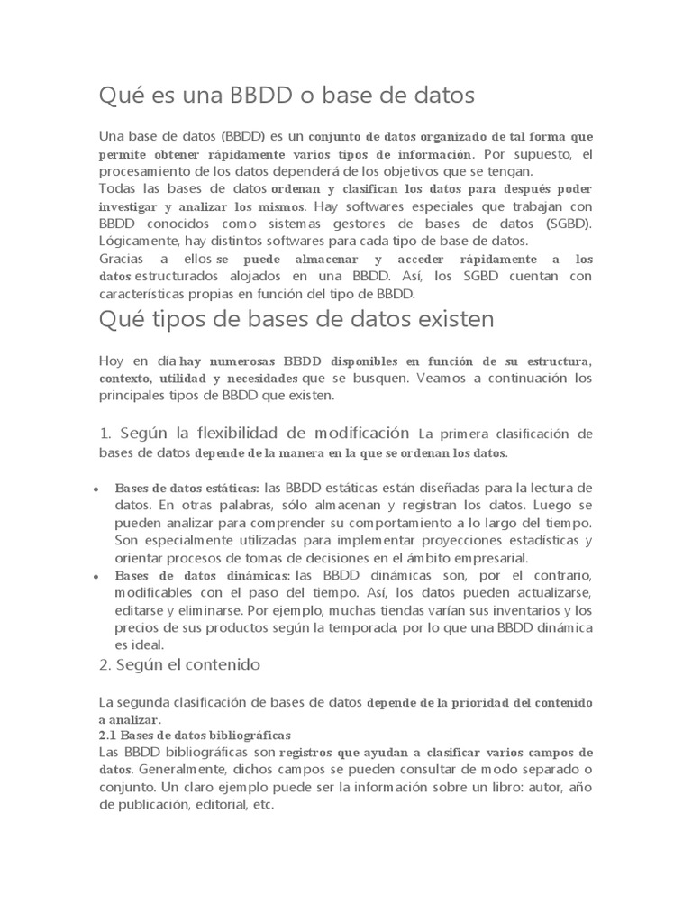 Qué Es Una BBDD o Base de Datosdd | PDF | Bases de datos | Datos