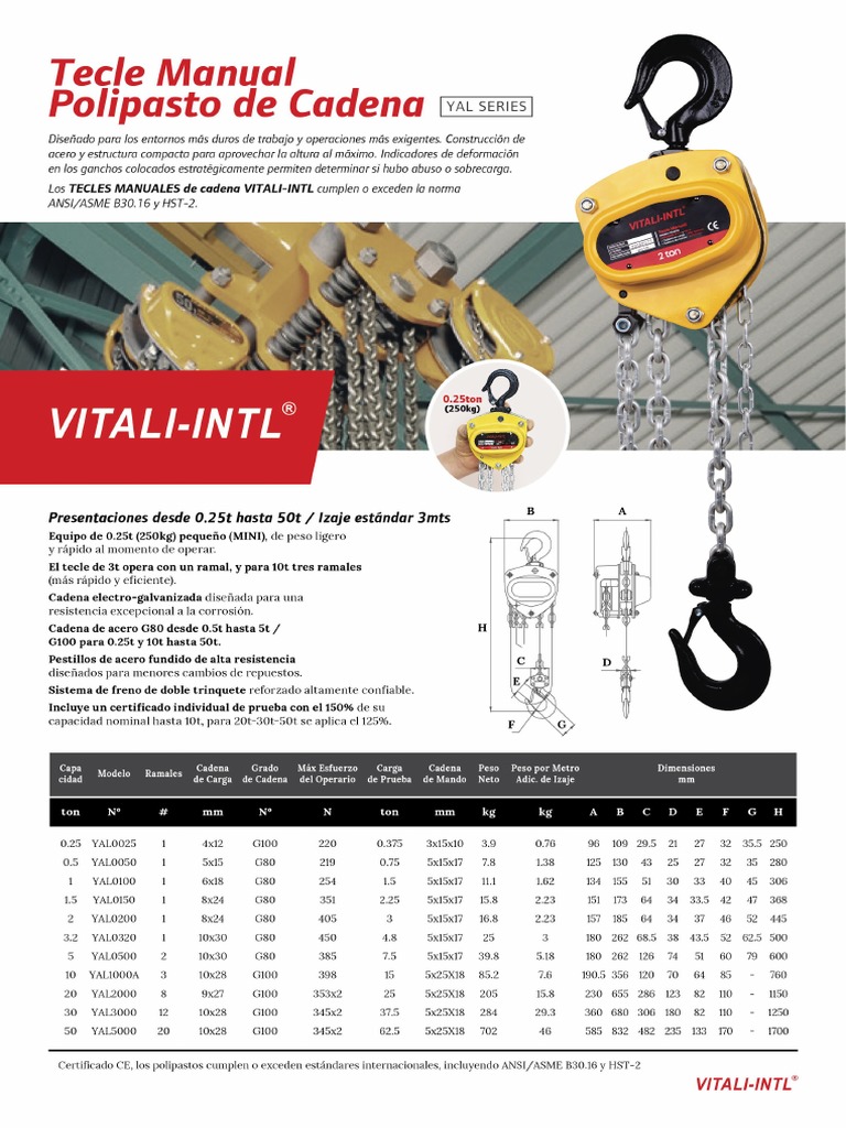 Ficha Tecnica Tecle Manual Vitali - Yal Series | PDF