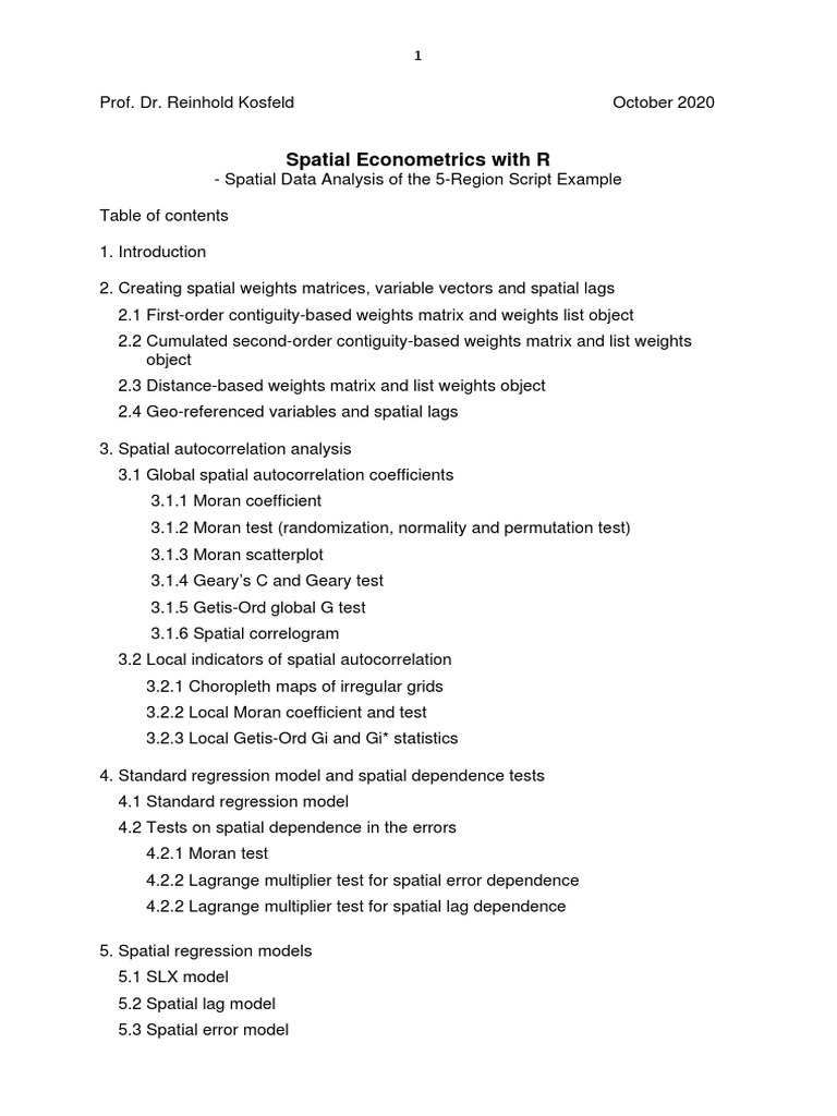 Spatial Econometrics With R 2020 | PDF | Spatial Analysis | Errors And ...