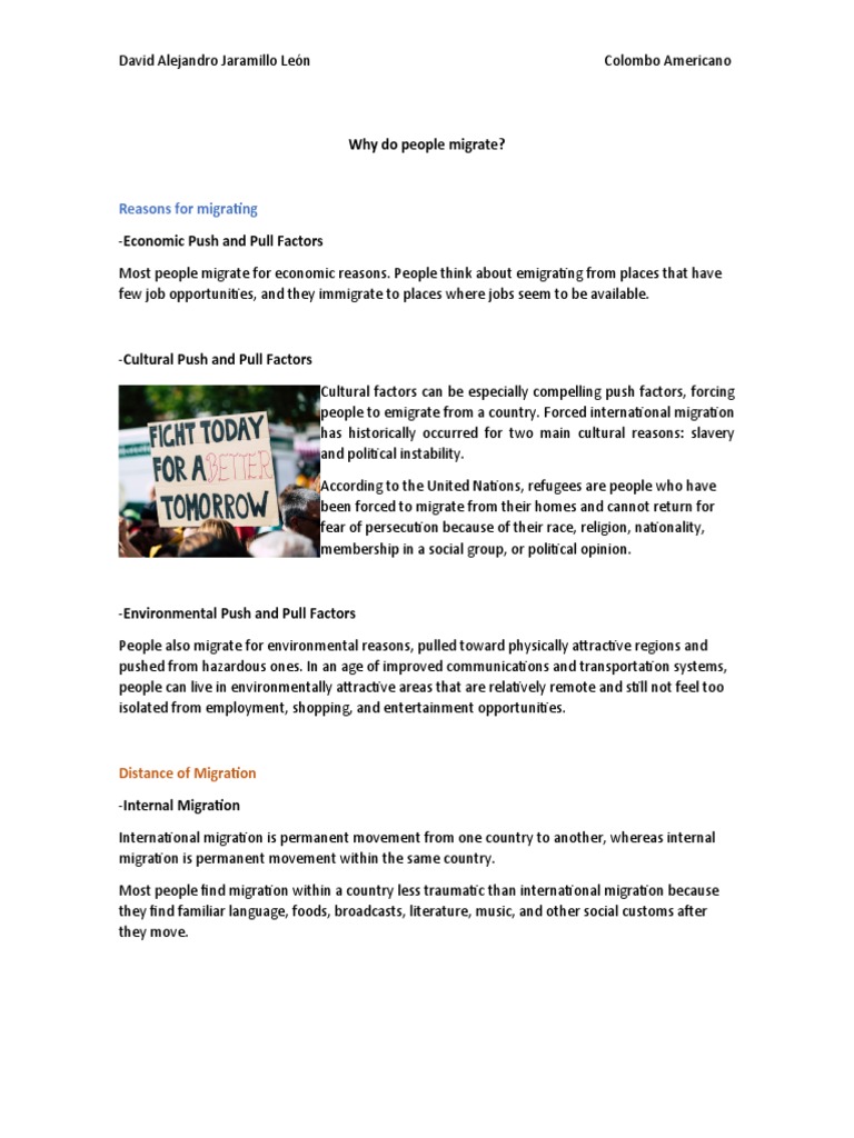 Why Do People Migrate?: Reasons For Migrating | PDF | Human Migration ...