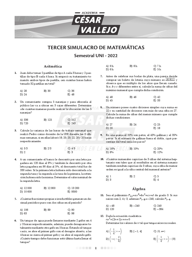 3 Simulacro SUNI MATEMATICA | PDF | Pi | Triángulo