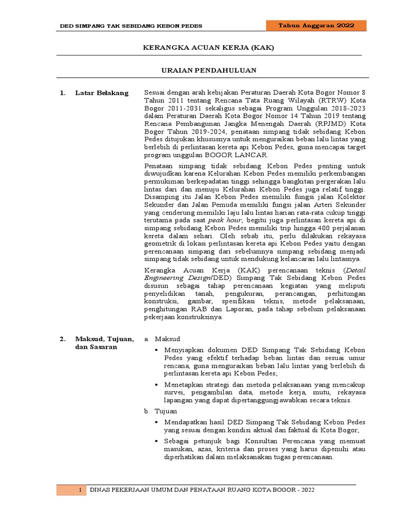 KAK DED Simpang Tak Sebidang Kebon Pedes R2 | PDF