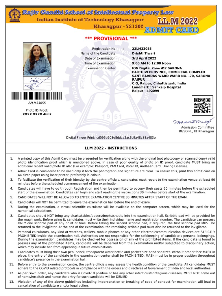 Provisional : LLM 2022 - Instructions | PDF | Identity Document