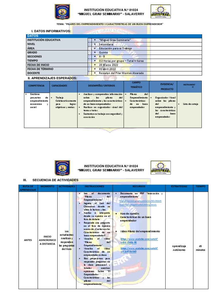 Sesion 1 de Aprendizaje Ept | PDF