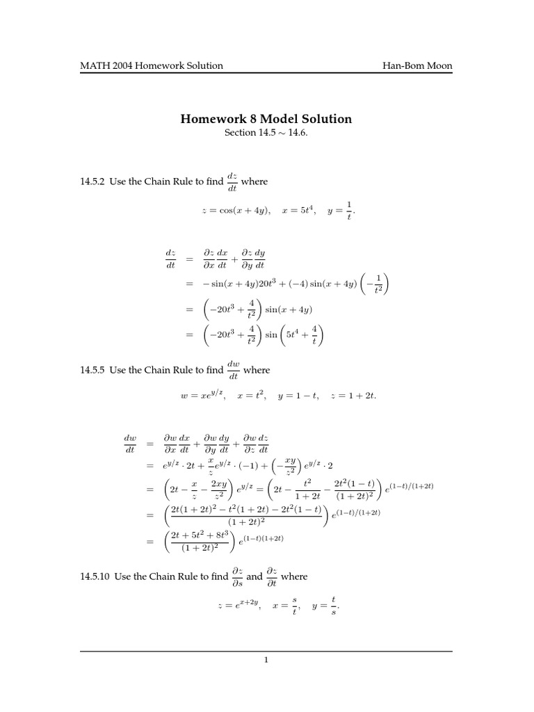 Homework Solution 8 | PDF | Derivative | Plane (Geometry)