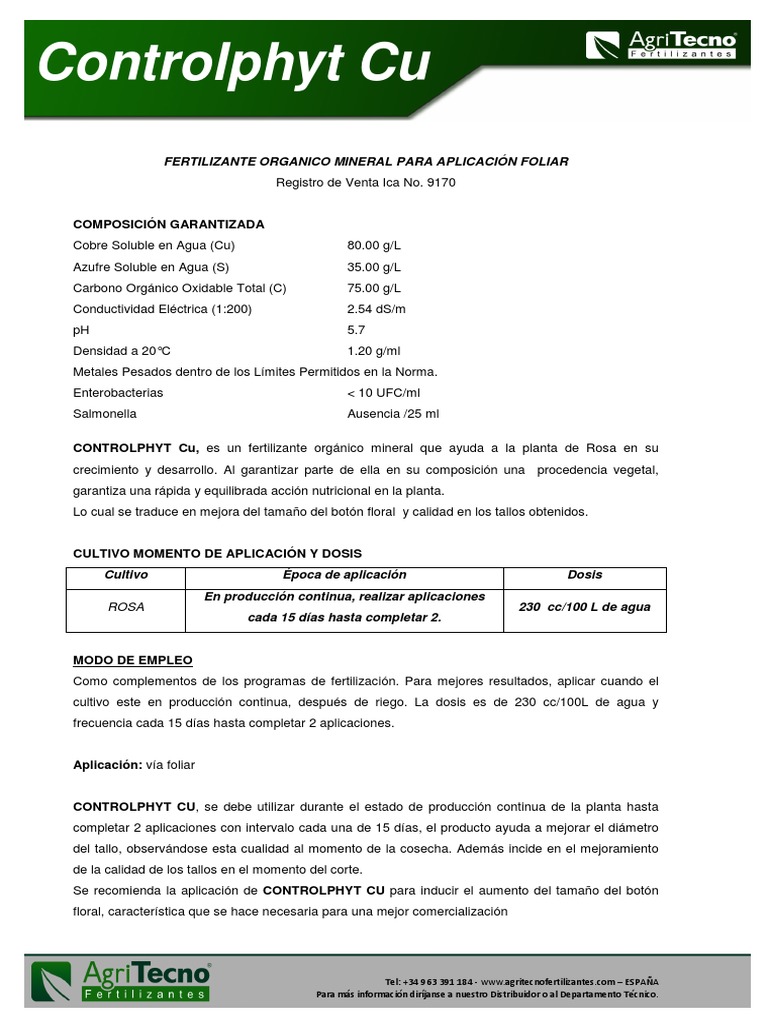 XC1203CO01SPA Controlphyt Cu | PDF | Cobre | Fertilizante