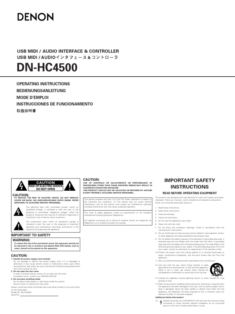 Denon DN-HC4500 Manual | PDF | Ac Power Plugs And Sockets | Usb